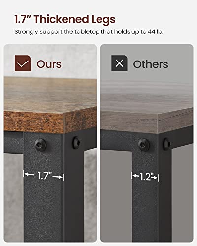 VASAGLE Side Table, 2-Tier Nightstand, End Table with Mesh Shelf, Steel Frame, Adjustable Feet, for Living Room, Bedroom, Industrial Style, Rustic Brown and Black ULET41X
