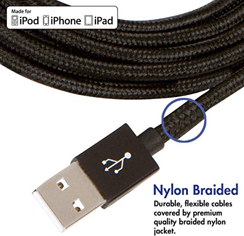 vCharged iPhone Charger Cable 2ft, 2 Pack Apple MFi Certified Lightning Cables Premium Nylon Braided Fast Charging USB Cord for iPhone 14 Pro Max, 13, 12, 11/Mini, XR, XS/Max, X, iPad, Airpods - Black