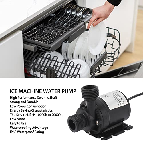 Ice Machine Water Pump, Water Pump IP68 Sealed Ceramic Shaft Miniature Low Noise for Beverage Machine (DC24V)