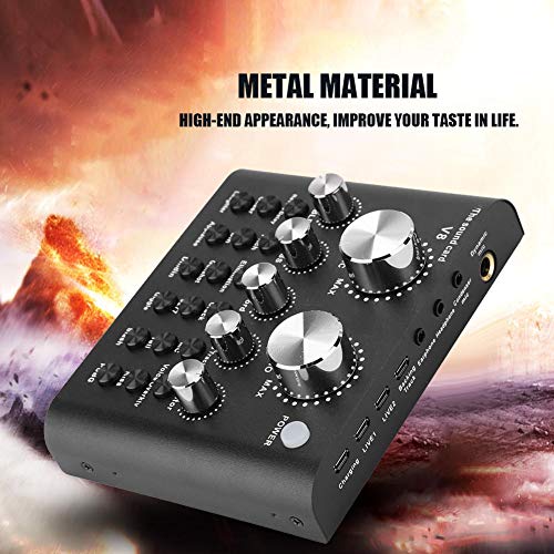 ASHATA Live Sound Card Bluetooth Multifunctional Portable Audio Mixer Sound Card in Metal Voice Change Volume Adjustable with Multiple Electro Acousti