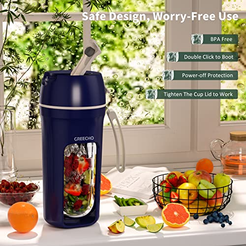 GREECHO Portable Blender, One-handed Drinking Mini Blender for Shakes and Smoothies, 12 oz Personal Blender with Rechargeable USB, Made with BPA-Free Material Portable Juicer, Space Blue