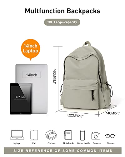 Green Backpack for Women Men, Waterproof High School Bookbag,Lightweight Casual Travel Daypack,Classic Basic College Backpack,Middle School Bag for Teen Girls Boys