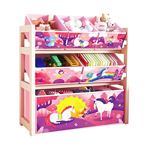 Jomifin Kids Toy Organizer for Boys Girls, 6 Storage Bins Large Storage Capacity Best Toy Storage Solution for Playroom, Nursery (Green) (Pink)