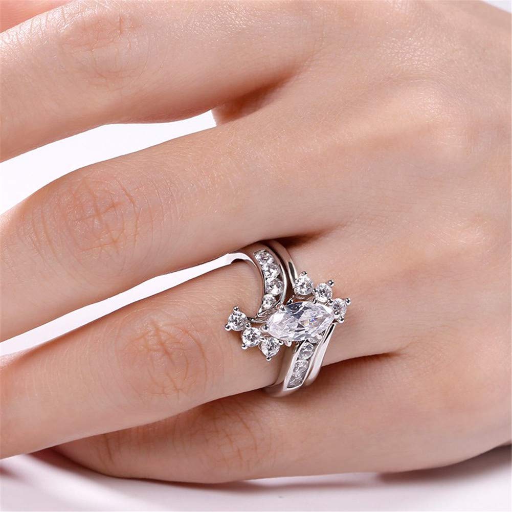 Jeulia Marquise Cut Wedding Set Sterling Silver Bypass Rings with Cubic Zirconia White Diamond Solitaire Engagement Rings Promise Anniversary with Gift Box (8.5)