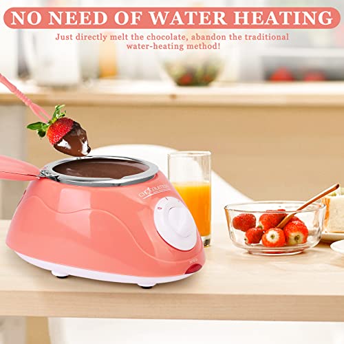 Outamateur Upgraded Melting Fondue Set,MINI Electric Chocolate Melting Pot,Chocolate Fondue Fountain,Warmer Machine for Milk Chocolate,Cheese,Butter,Candy (Pink)