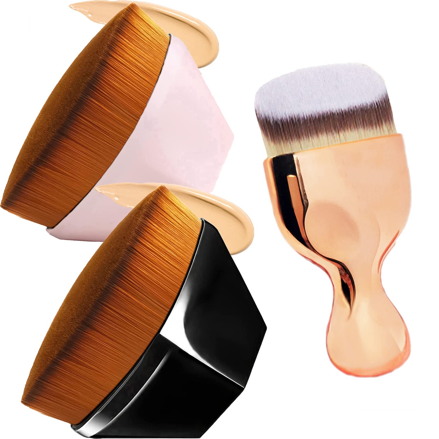 Bling Toman 3 Pcs Face Body Foundation Brush for Liquid Momma Kabuki Brush Flawless Makeup Brush for Powder Fast Application Blusher Liquid Cream Powder Brush Blending Buffing Vegan Face Brush with