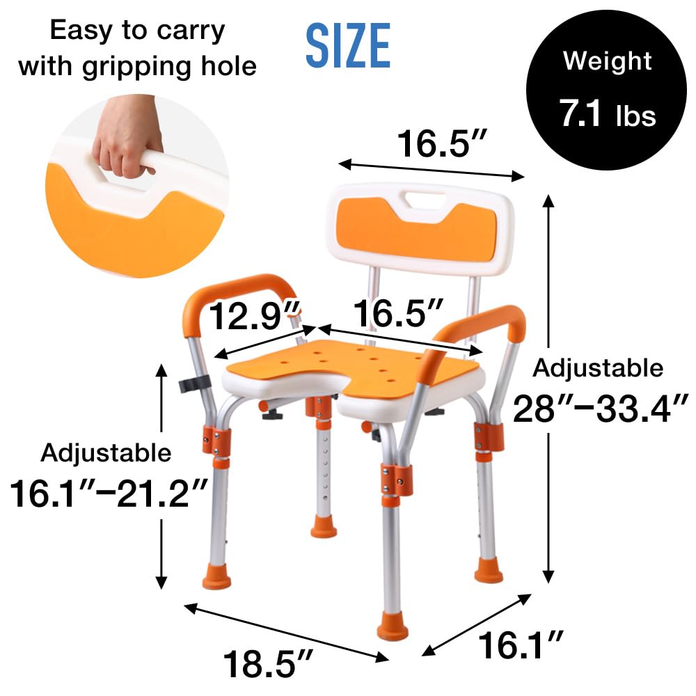 Shower Chair for Inside Shower, Japard 400 lbs Heavy Duty Bath Chair with Arms and Shower Head Holder, Medical Shower Seat, Bath Stool Safety Shower Bench for Elderly