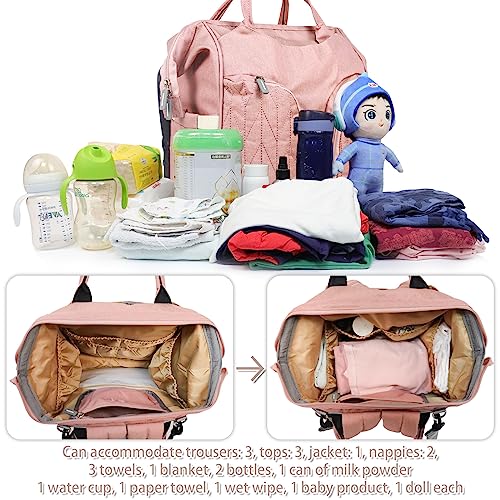 Uguisu Boys and Girls Diaper Backpack,Baby Nappy Bag Backpack,Baby Portable Folding Bed,Baby Large Capacity Multifunctional Diaper Backpack,Baby Gift - Pink