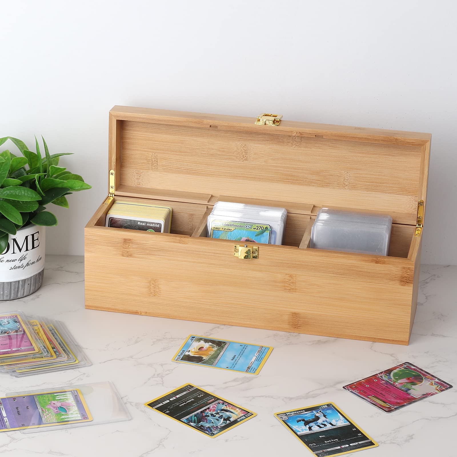 Arkeiliy 600+ Trading Card Deck Box, Card Game Storage Box with 50 Card Sleeves, Wooden Collectible Trading Card Storage Holder Fit for Magic Commander TCG Cards (Medium)