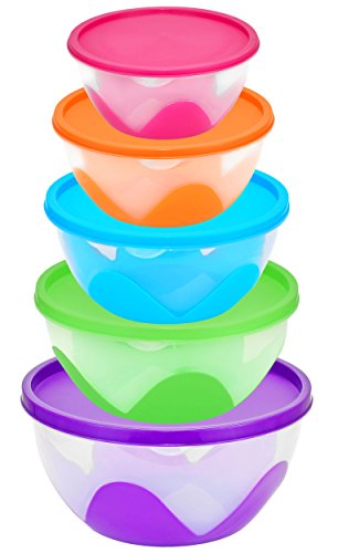 Nested & Stackable Bowl/Food Storage Containers, Silicone Plastic 5 Piece Multi-Purpose Set