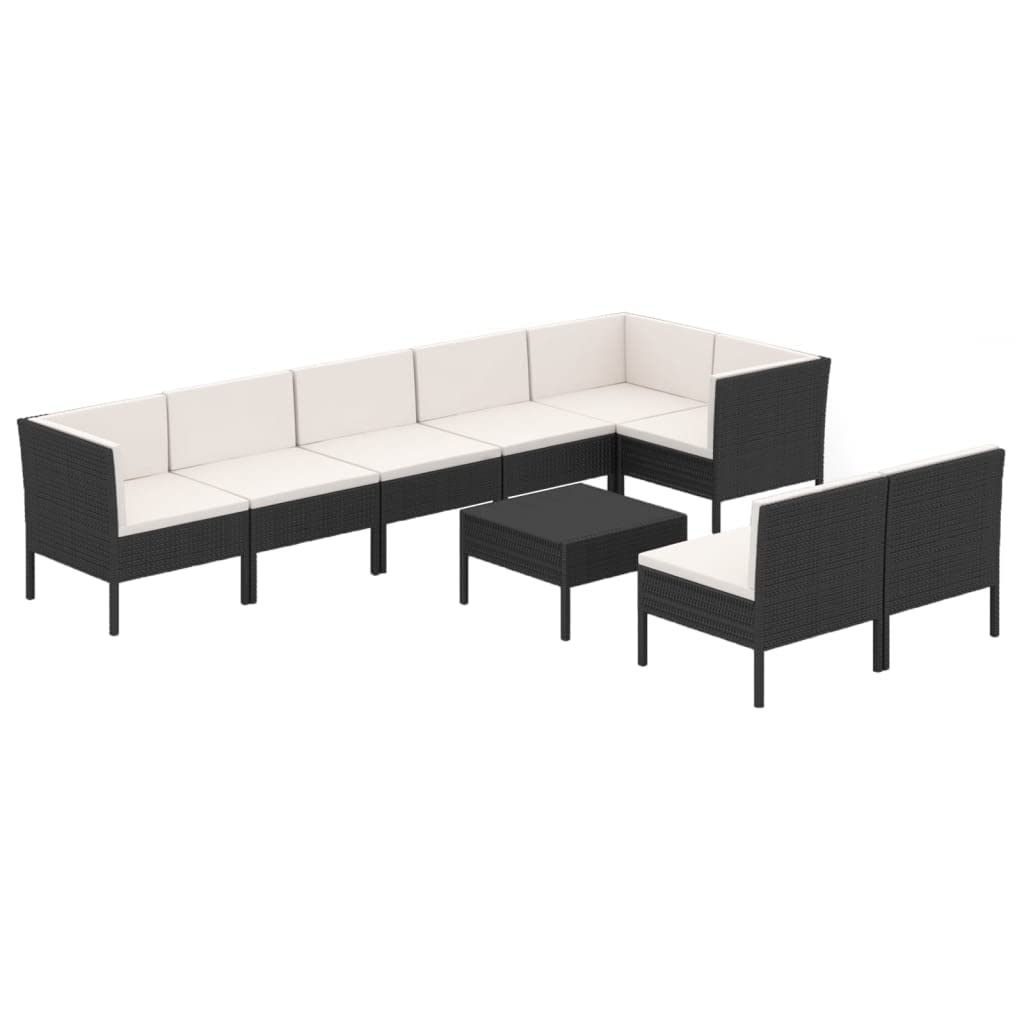 vidaXL Poly Rattan Black Patio Lounge Set with Cushions - Weather-Resistant Outdoor Furniture - Easy Maintenance and Flexible Design - Perfect for Garden, Patio, Pool Side