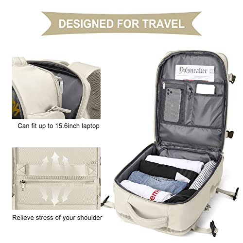 Large Travel Backpack Women, Carry On Backpack,Hiking Backpack Waterproof Outdoor Sports Rucksack Casual Daypack with USB Charging Port Shoes Compartment,Beige