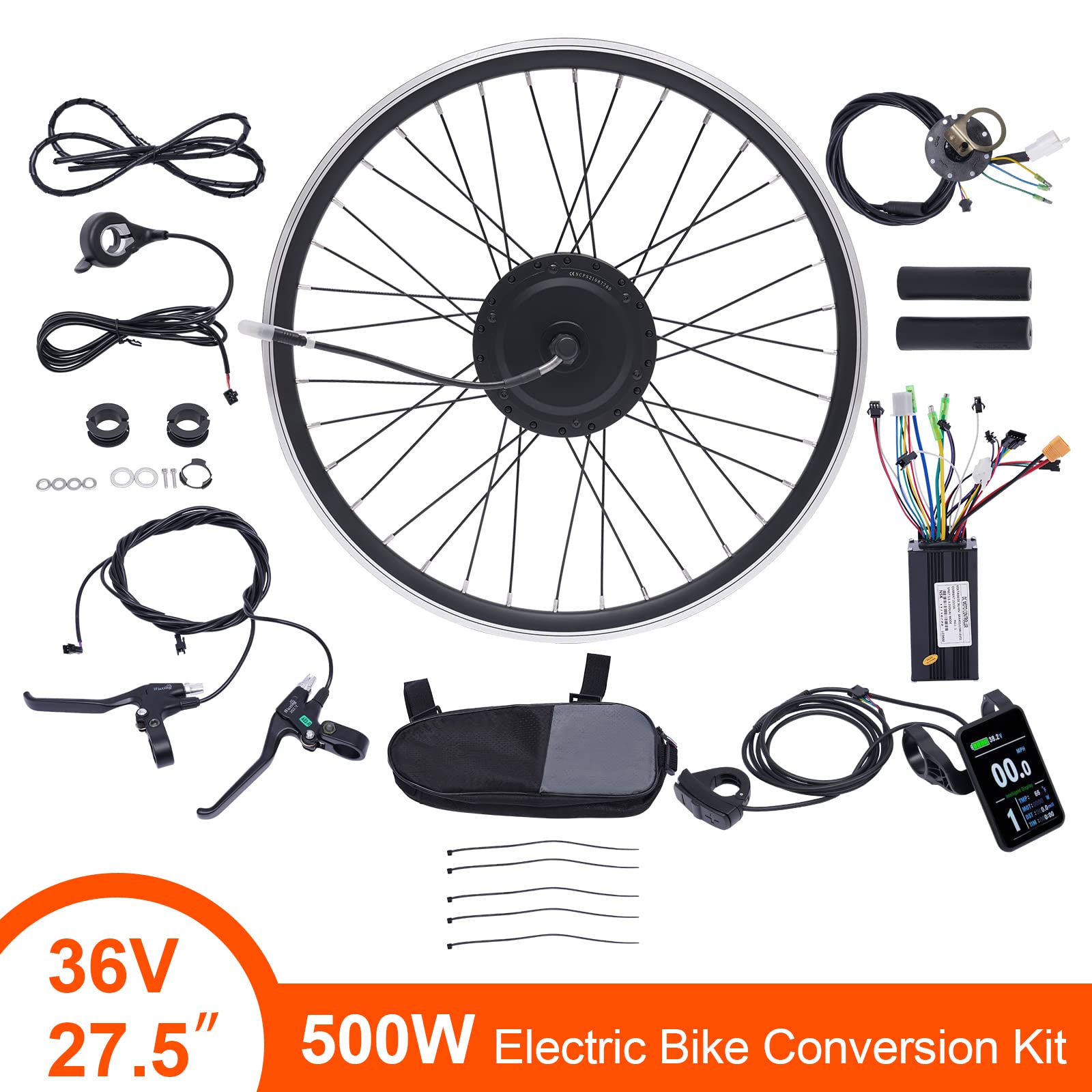 Bazargame Ebike Conversion Kit,Front Wheel 500W 36V Motor Electric Bike Conversion Kit for Kinds of Bicycles 27.5" Front Wheel Ebike,E-Bike kit for Commuter Bikes
