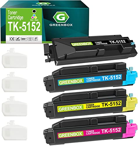 GREENBOX Compatible Toner Cartridge Replacement for Kyocera TK-5152 TK5152 for Mita ECOSYS M6535cidn M6035cidn P6035cdn TK-5152K TK-5152C TK-5152M TK-5152Y Printer (4 Pack), Black