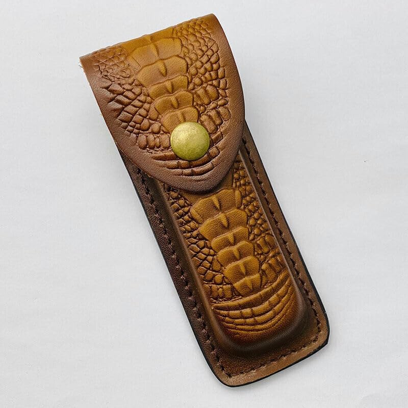 Folding Pocket Knife Sheath 5.2" Cow Leather Belt Case Case Metal Snap (2Pcs)