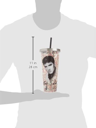 Spoontiques - Glitter Filled Acrylic Tumbler - Glitter Cup with Straw - 20 oz - Stainless Steel Locking Lid with Straw - Double Wall Insulated - BPA Free - Elvis Presley