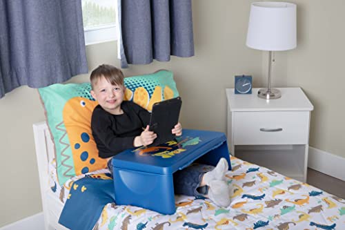 Baby Boom Funhouse Dinosaurs Kids Lap Desk with Storage - Folding Lid & Collapsible Design - Portable for Travel or use in Bed at Home - Great for Writing, Reading, Blue, 1 Count
