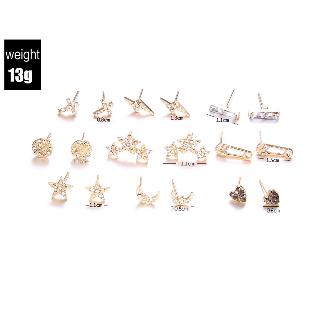 Asooll 9Pairs Star Heart Moon Multiple Stud Earrings set Fashion Stud Earring Set for Women