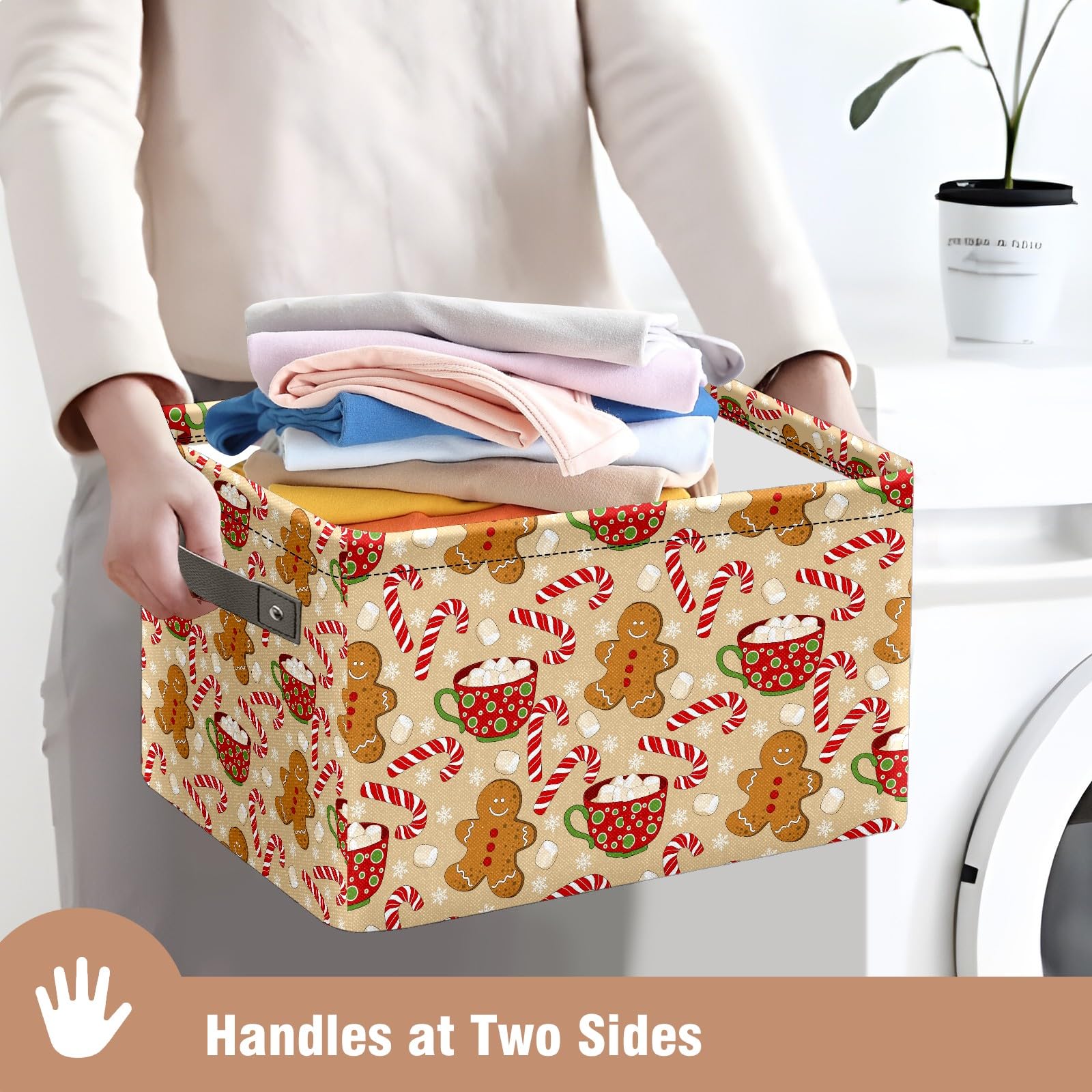 Christmas Gingerbread Man Candy Storage Basket Large Foldable Storage Bin Cube Collapsible Organizer for Pantry Bedroom Decor