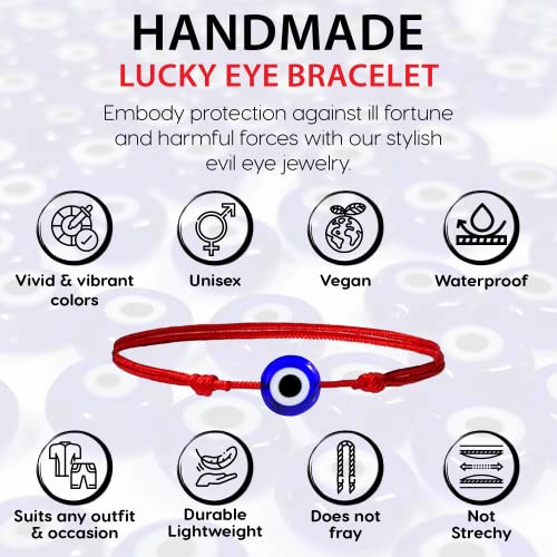 LUCK STRINGS Lucky Evil Eye Protection Bracelet, Adjustable Red String, Handmade Evil Eye Strand Bracelet For Men and Women