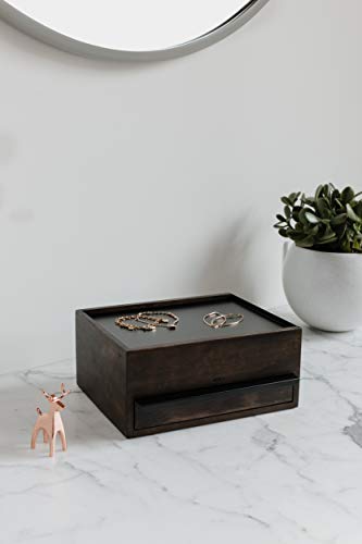 Umbra Stowit Jewelry Box-Modern Keepsake Storage Organizer with Hidden Compartment Drawers for Ring, Bracelet, Watch, Necklace, Earrings, and Accessories, Black/Walnut
