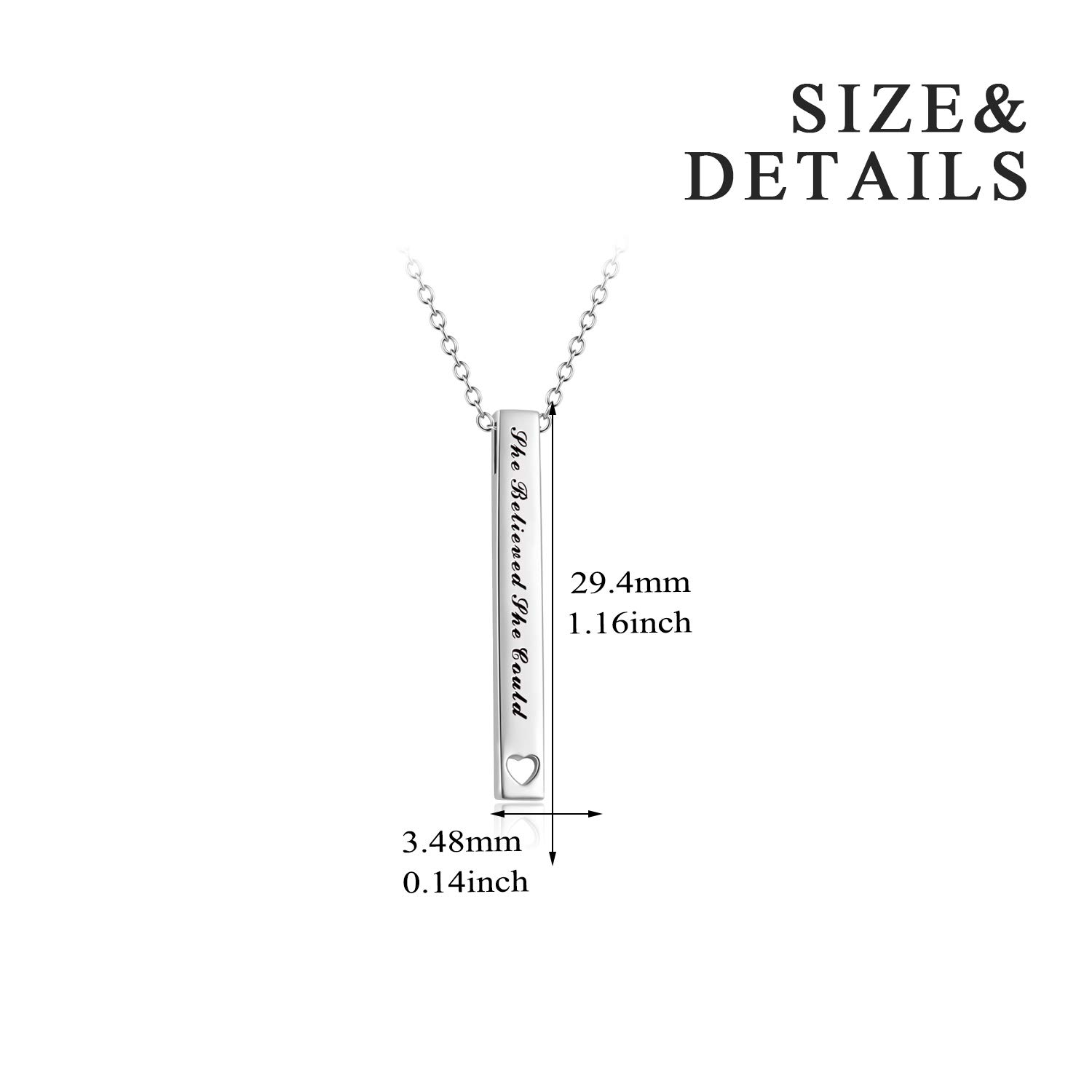 AXELUNA 925 Sterling Silver She Believed She Could So She Did Bar Necklace Jewelry Inspirational Gifts for Women