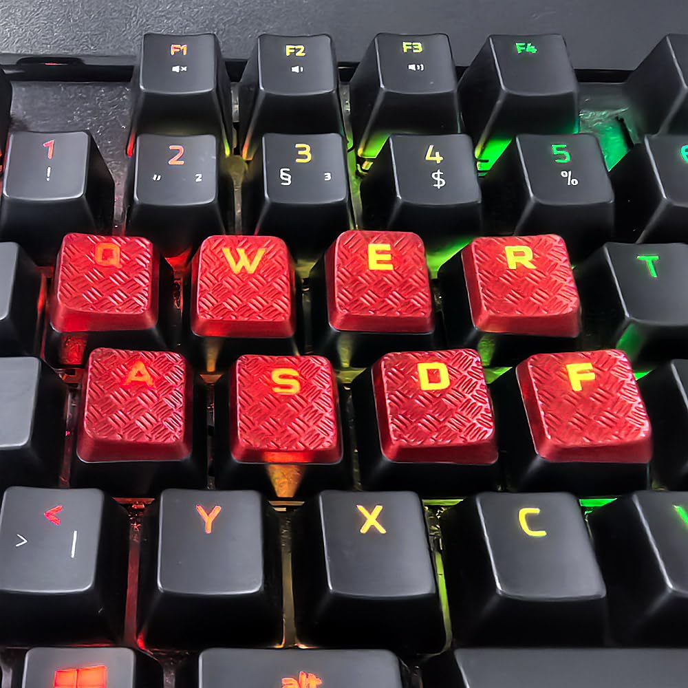 HUYUN FPS & MOBA Performance Gaming Radian Backlit Keycaps Replacement for Cherry MX Razer Corsair Logit G610 G710 Gaming Mechanical Keyboard(QWERASD12345)