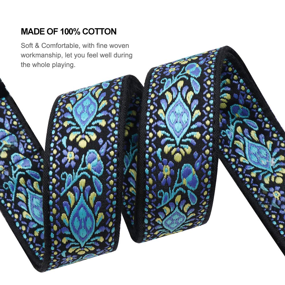 Eyeshot Ukulele Strap, Hawaiian Jacquard Blue Flower Ukelele Shoulder Strap, Suitable for Soprano Concert Tenor Baritone String Instruments