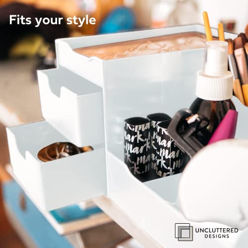 Uncluttered Designs Makeup Organizer With Drawers β Modern Countertop Storage for Cosmetics β Chic Vanity Holder for Perfume, Skincare, Brush, Lipstick, Nail Polish Organization and Display (White)