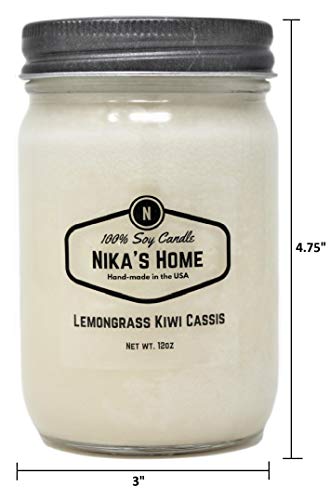 Nika's Home Lemongrass Kiwi Cassis Soy Candle 12oz Mason Jar Non-Toxic White Soy Candle-Hand Poured Handmade, Long Burning 50-60 Hours Highly Scented All Natural, Clean Burning Gift Décor