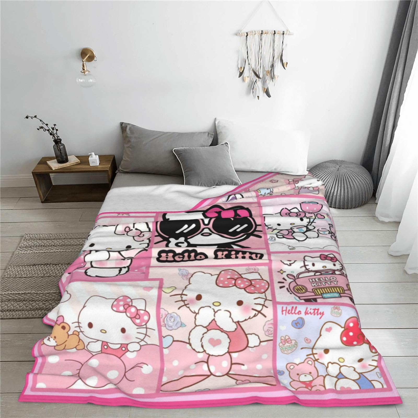 Cartoon Hello Cat Cute Blanket for Girls Ultra-Soft Cozy Flannel Fleece Throw Blankets for Sofa Bed 50"X40"