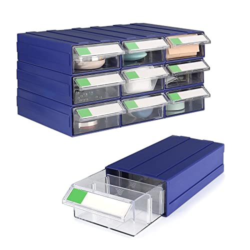Laugh Cat 9pcs Sewing Craft Storage Box Hardware Craft Drawer Storage Cabinet Plastic Stacking Shelf with Divider Tag Cards Multifunctional Rack for Home Office Small Items (9, Blue)