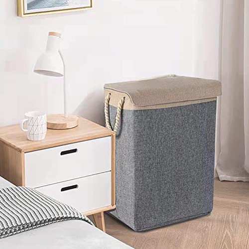 Laundry Basket with Lid & Inner Liner Bag Collapsible Stand Large Hamper for Bedroom Bathroom Dorm, Toys Clothing Organization 76L (Grey)