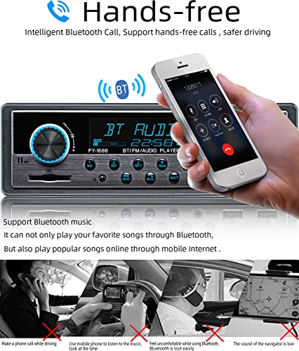 FYPLAY Dual USB Car Stereo Radio Receiver - Single Din, Bluetooth Hands Free Calling, Support USB/SD/AUX/MP3, with Clock Display LCD, Dual Knob Car Multimedia Audio Player, USB Fast Charging