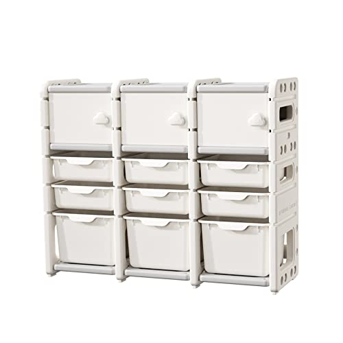 UNICOO Kids Storage Shelves, Children Toy Storage Organizer, Kids Bookshelf and Toy Storage for School, Bedroom, Playroom or Nursery (3 * 4)