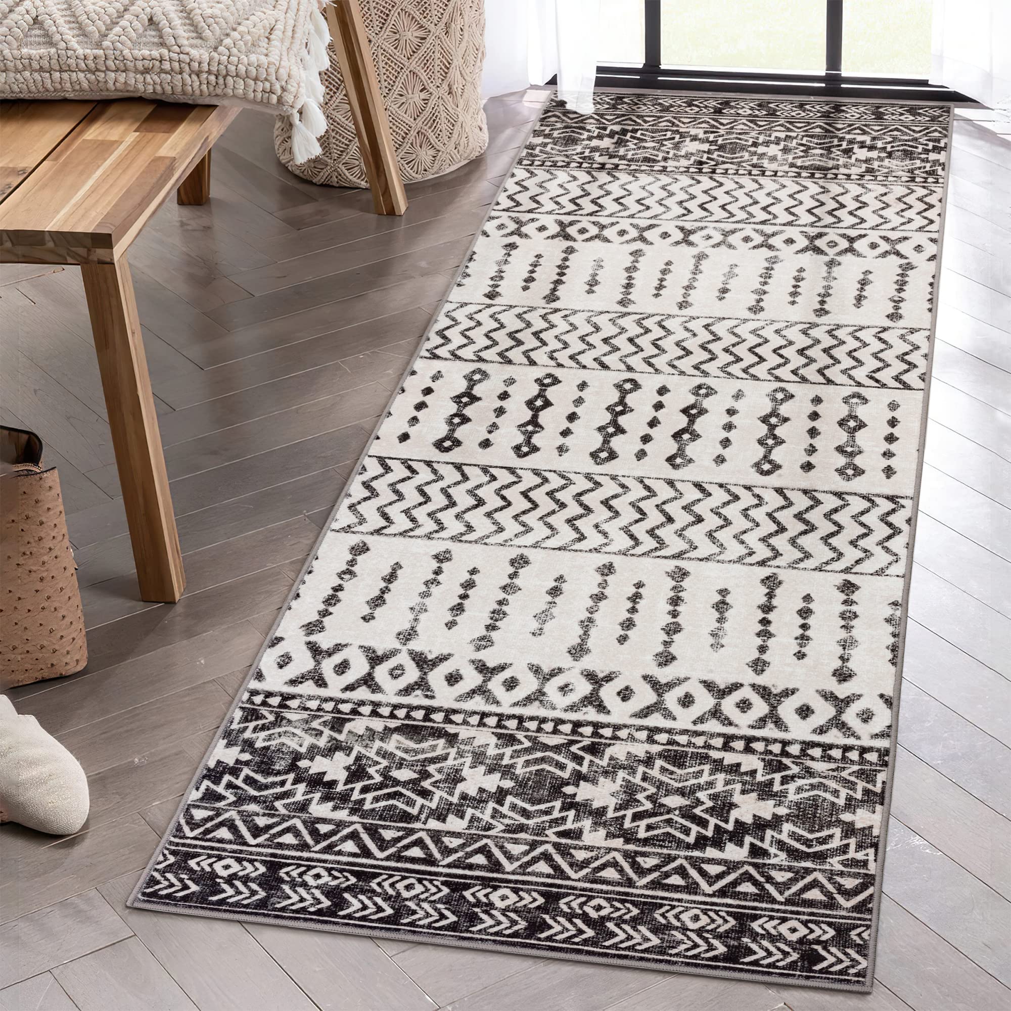 Art&Tuft Area Rug 8x10, Super Soft Ultra-Thin Moroccan Washable, Anti-Slip Backing Rugs for Living Room, Foldable Geometric Machine Washable (8'x10', Grey)