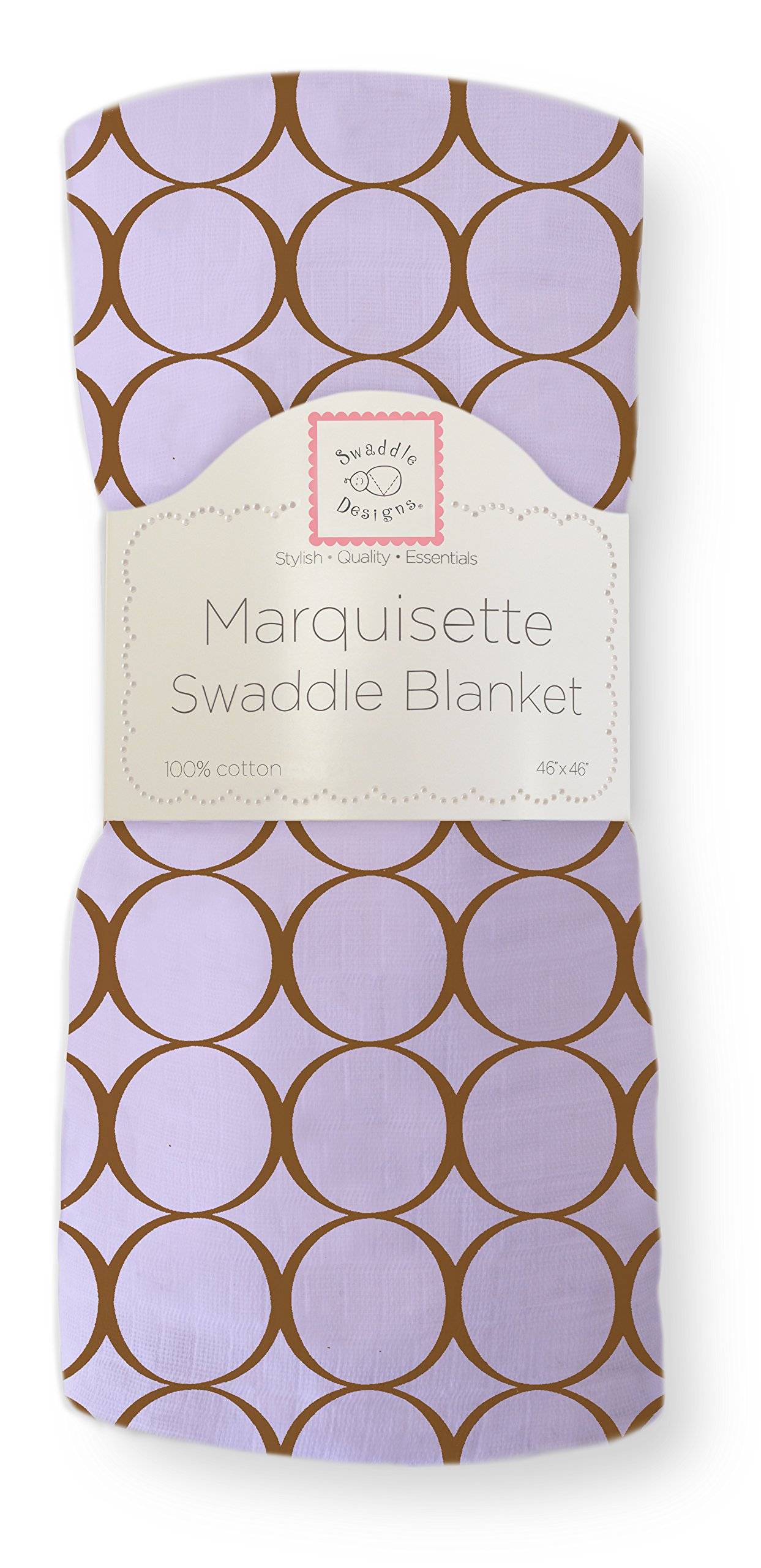 SwaddleDesigns Large Marquisette Receiving Swaddle Blanket for Baby Boys & Girls, Soft Premium Cotton Muslin, Boutique Quality, Best Shower Gift, Mocha Mod Circles on Lavender, Award Winner,Mocha and Lavender,46"x 46",SD-136L