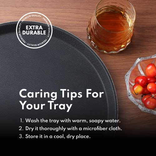 New Star Foodservice 25330 Restaurant Grade Non-Slip Tray, Plastic, Rubber Lined, Round (18-Inch, Black)