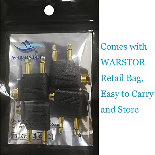 Warmstor Dual 3.5mm Male to 3.5mm Female Airplane Airline Flight Headphones Adapter Gold Plated (4 Pack)