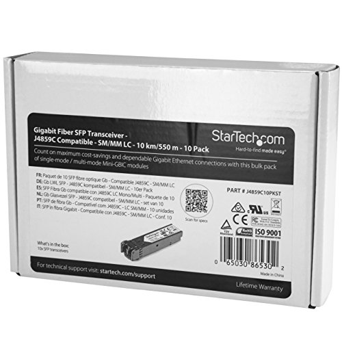 StarTech.com 10 pack HPE J4859C Compatible SFP Module1000BASE-LX GbE Single Mode (SMF)/Multi Mode (MMF) Fiber Optic Transceiver 1GE Gigabit Ethernet SFP-LC 10km-1310nm DDM HPE 1400 1700(J4859C10PKST)