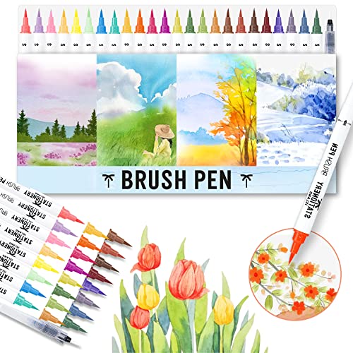 Watercolor Brush Pen for Lettering Set of 24 Water Color Caligraphy Markers Pen for Writting Art Marks Set for ullet Journalling Drawing Scrapbooking