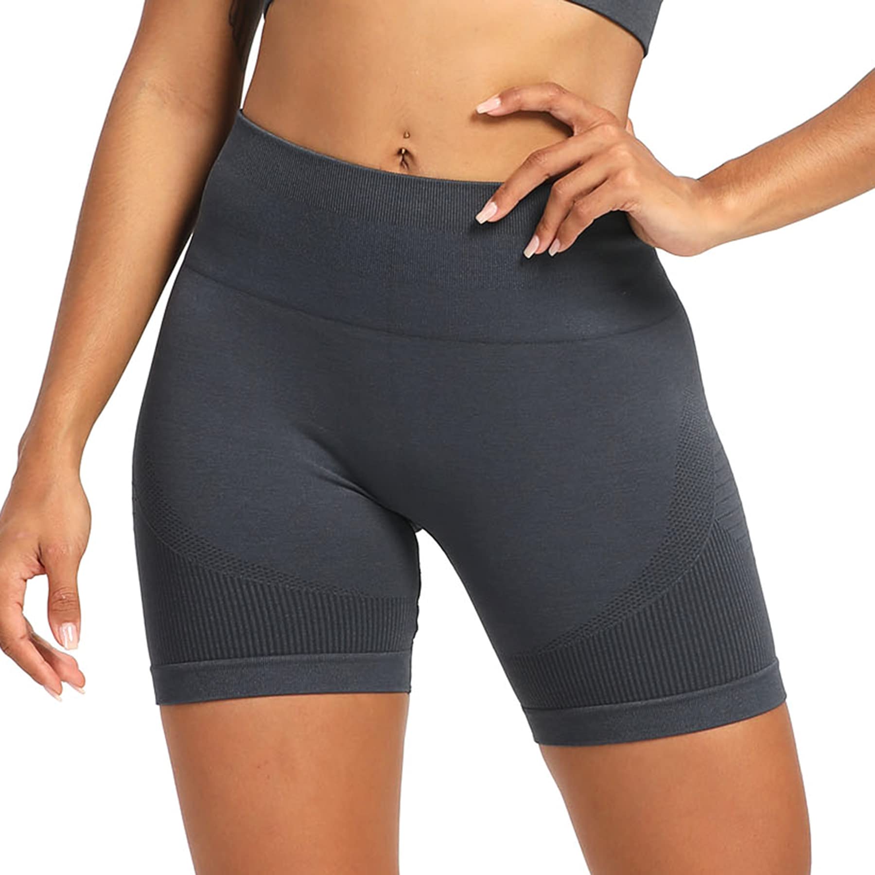 Aoxjox Seamless Workout Biker Shorts for Women Carbon Tummy Control High Waisted Exercise Athletic Running Yoga Gym Shorts (Carbon Grey, Medium)