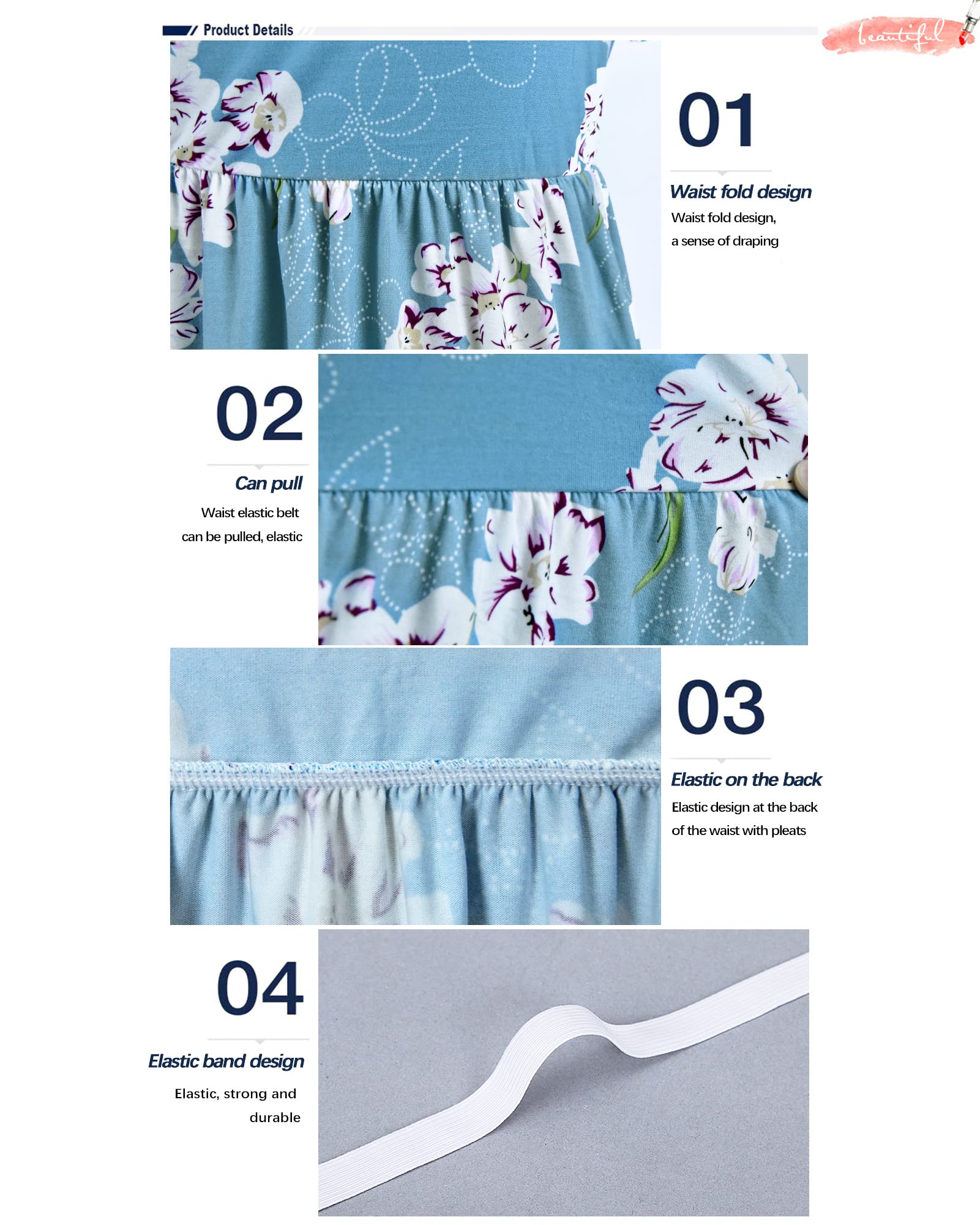 AUSELILY Women's Short Sleeve Loose Plain Casual Long Maxi Dresses for Women 2024 Floral Light Blue XL