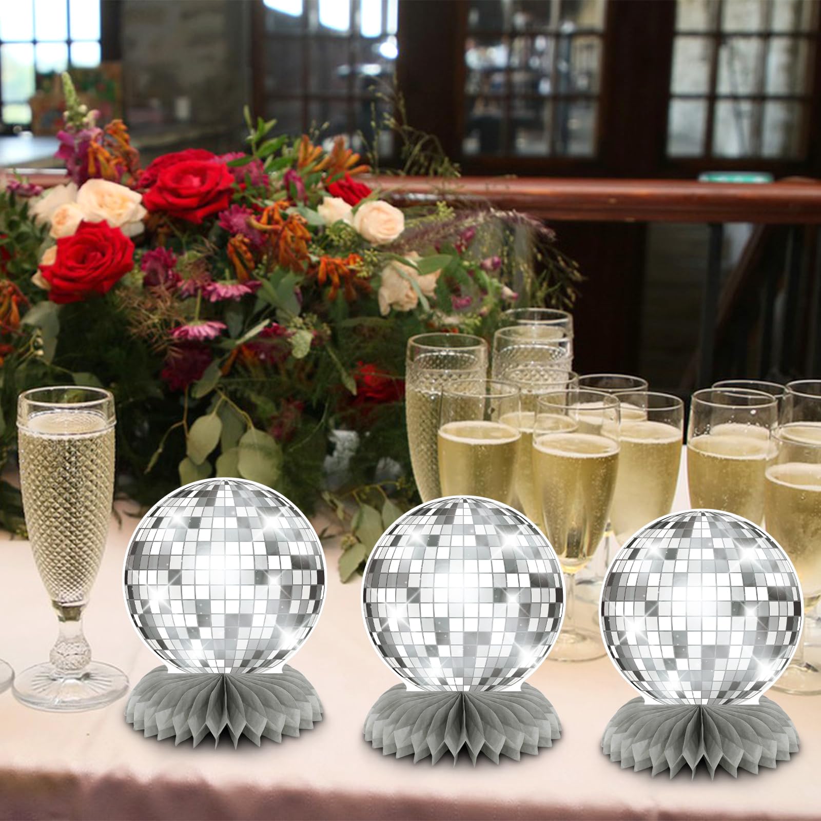 Yoomod Disco Party Decorations - Silver Disco Decor Flat Disco Ball Centerpieces for Party Table Decor 70s Disco Theme Birthday Party Favors Supplies (Not Ball)