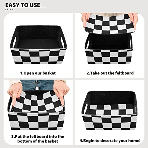 Kcldeci Buffalo Check Storage Bins Baskets for Organizing, Black White Plaid Checkered Sturdy Storage Basket Foldable Storage Baskets for Shelves Closet Nursery Toy