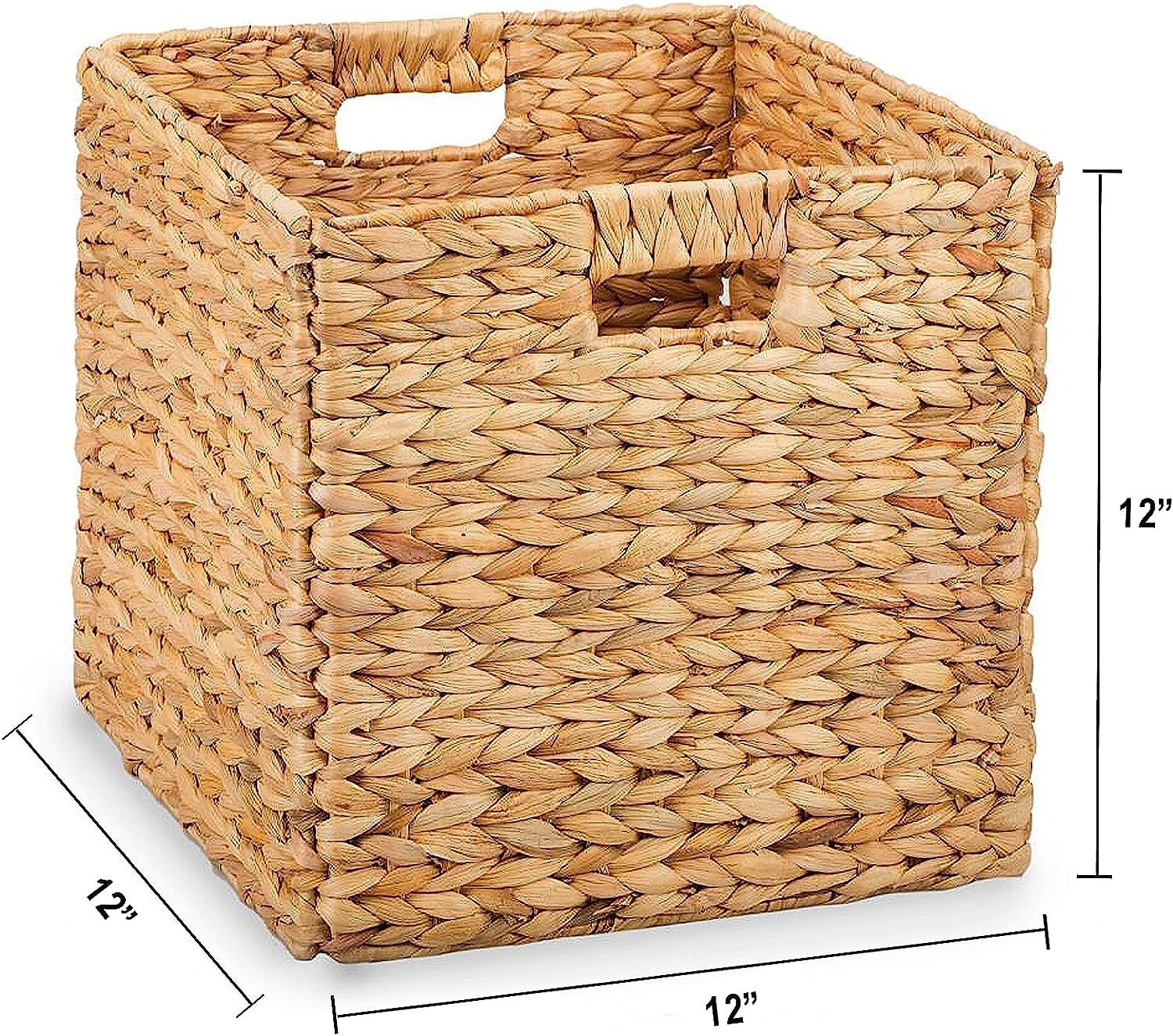 CINWEN Woven Hyacinth Storage Baskets 4 Pack,Shelf Basket,Foldable Storage Basket, with Built-in Handles Home Organizing Laundry Organizer Cube Baskets,Sundries Storage Basket (Brown)