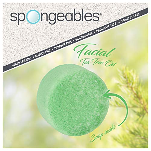 Spongeables Facial Cleanser in a 20+ Wash Sponge, Tea Tree and Shea Butter Moisturizer, 3 Count