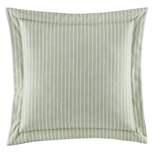 Laura Ashley Home - Queen Size Comforter Set, Reversible Cotton Bedding, Includes Matching Shams with Bonus Euro Shams & Throw Pillows (Natalie Sage/Off White, Queen)