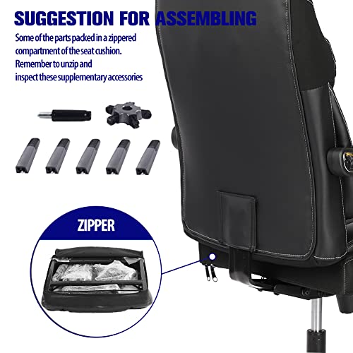 KCREAM Office Chair Back Support, Ergonomic Desk Chair Computer Chair PU Leather Chair Swivel Chair Armrests with Thick Padded Seat Managerial & Executive Chairs(9109-black)