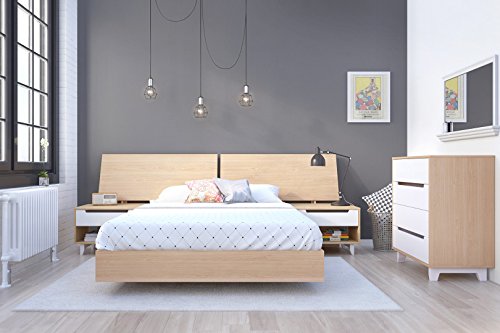 Nordik 1-Drawer Night Stand, White and Natural Maple
